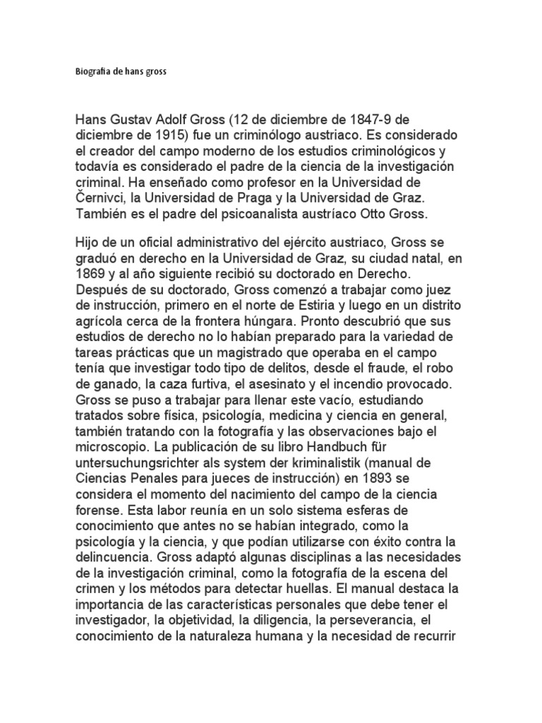 Biografia de Hans Gross | PDF | Análisis | Contaminación