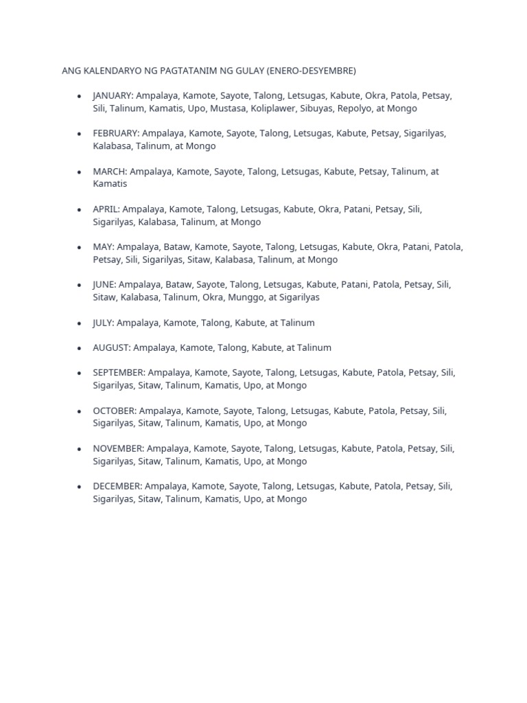 Ang Kalendaryo NG Pagtatanim NG Gulay | PDF Ang Kalendaryo NG Pagtatanim NG Gulay | PDF