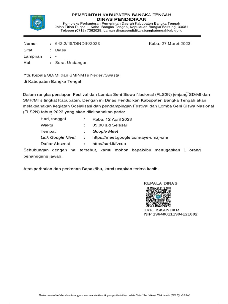 Surat Undangan FLS2N | PDF