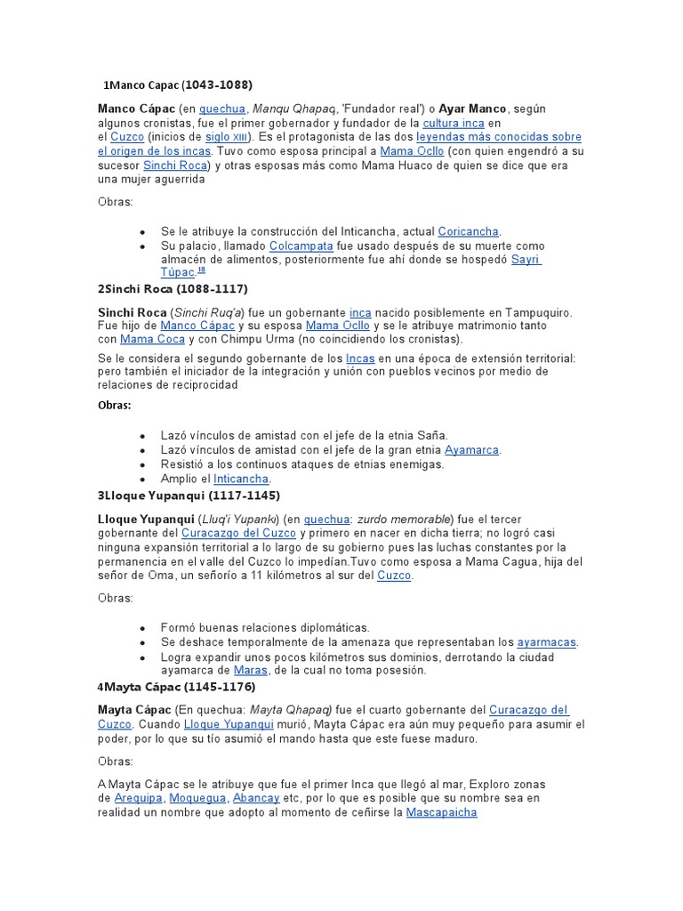 1manco Capac | PDF | Imperio Inca | Perú