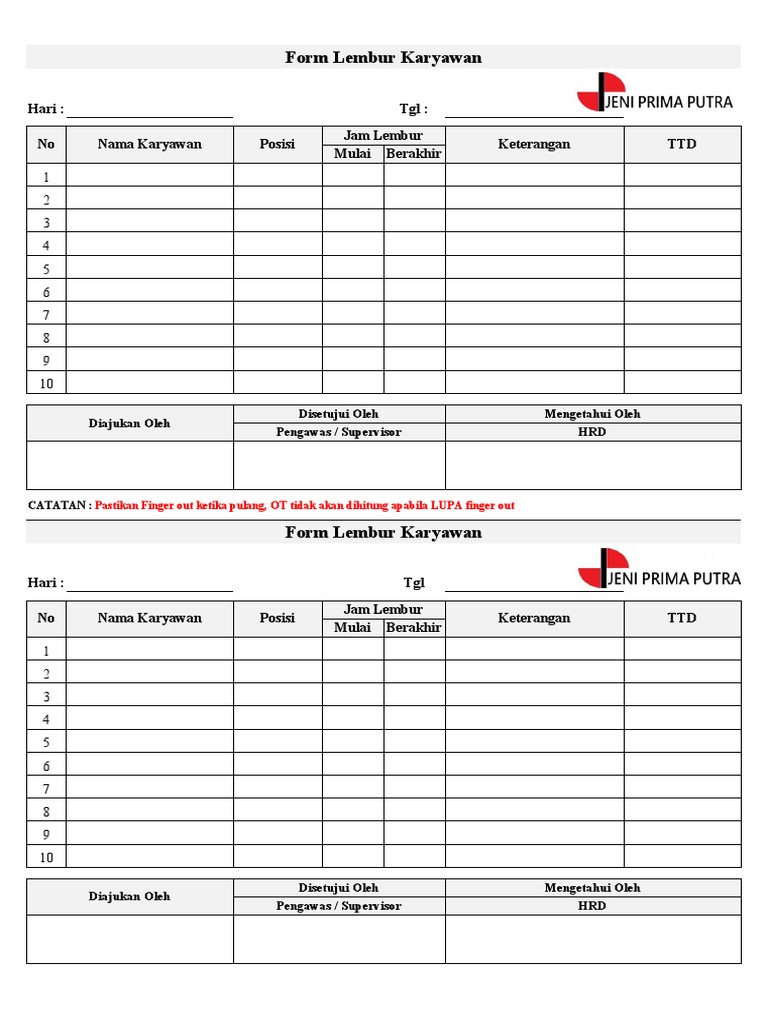 FORM - Lembur | PDF