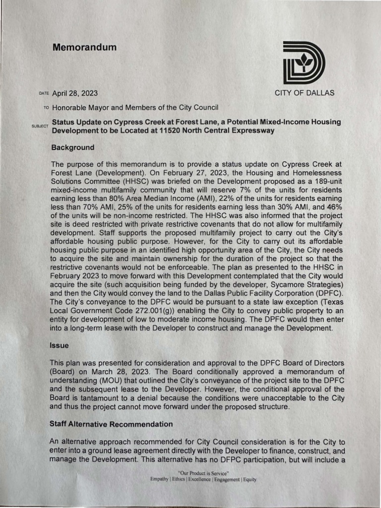 Cypress Creek Memo | PDF