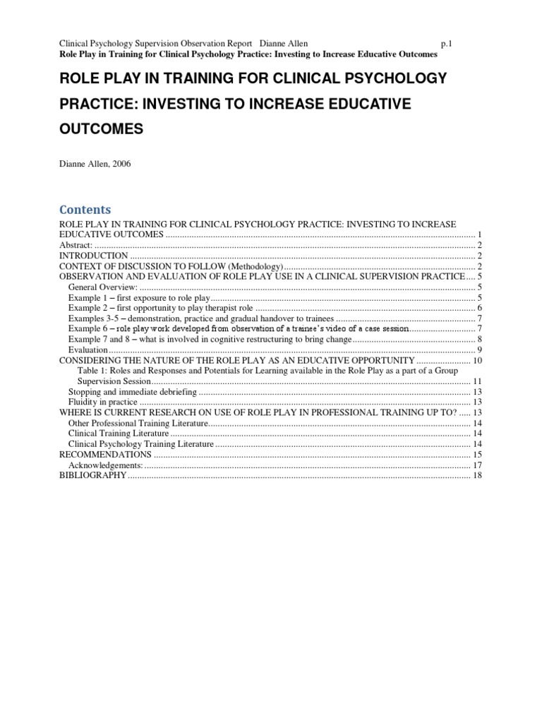 Role Play in Training For Clinical Psychology Practice - Investing To ...