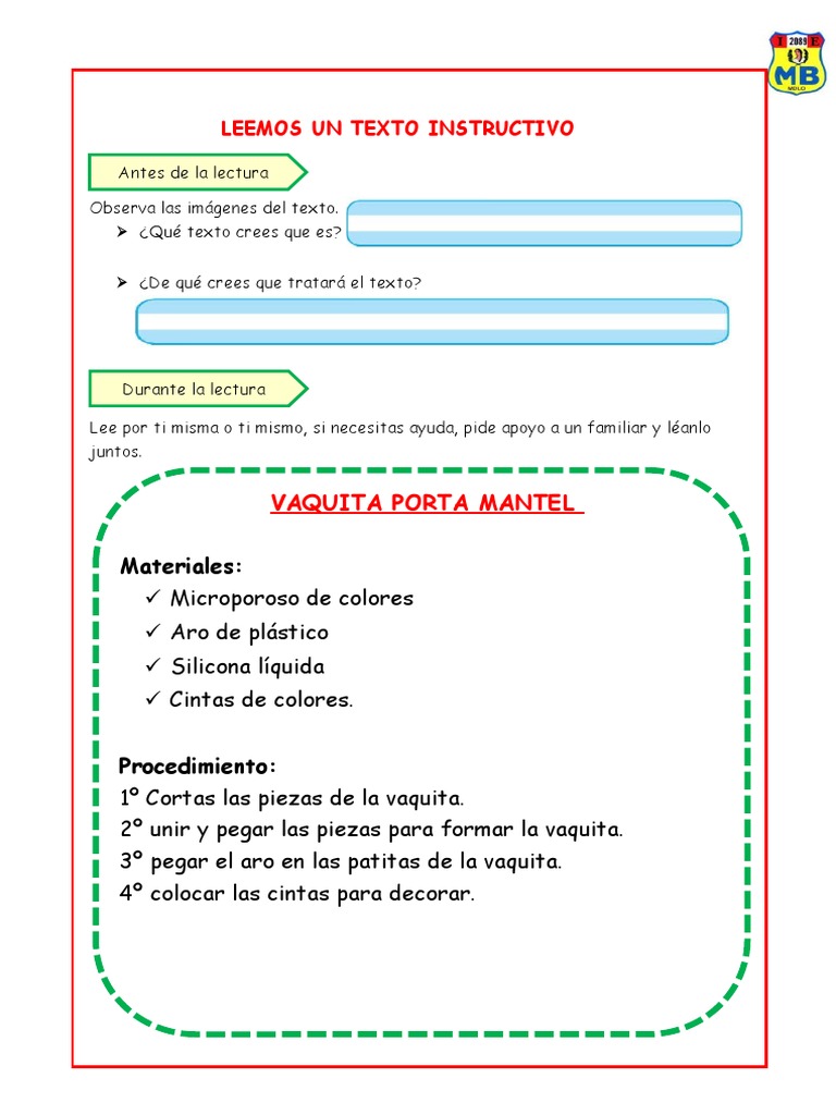 Ficha - Comunicación - Leemos Un Texto Instructivo | PDF