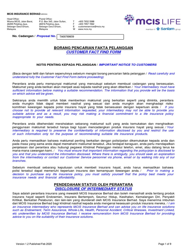 Rencana Penjagaan Insurans MCIS | PDF