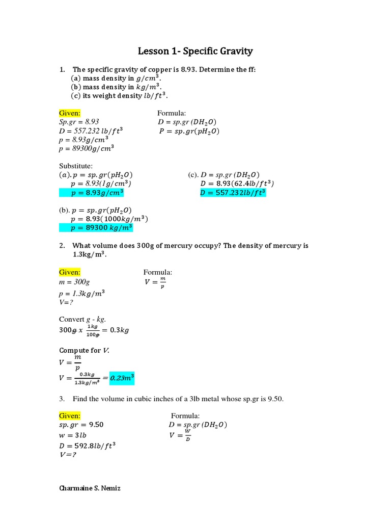 Physics Density Calculations | PDF
