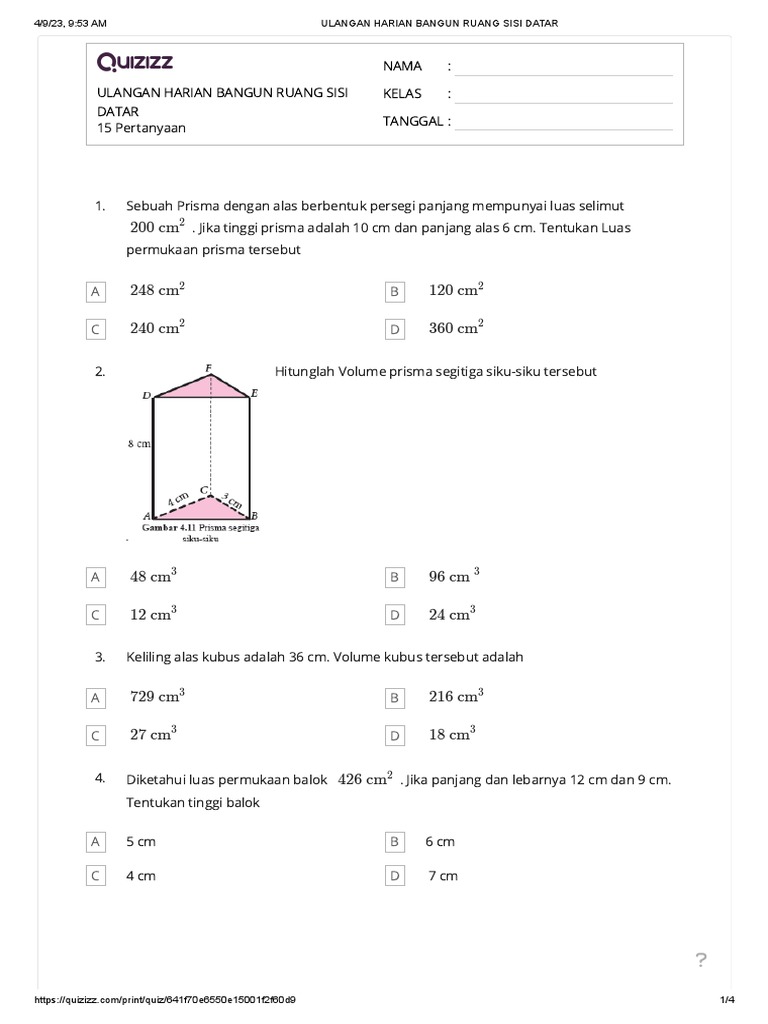 Ulangan Bangun Ruang Sisi Datar | PDF