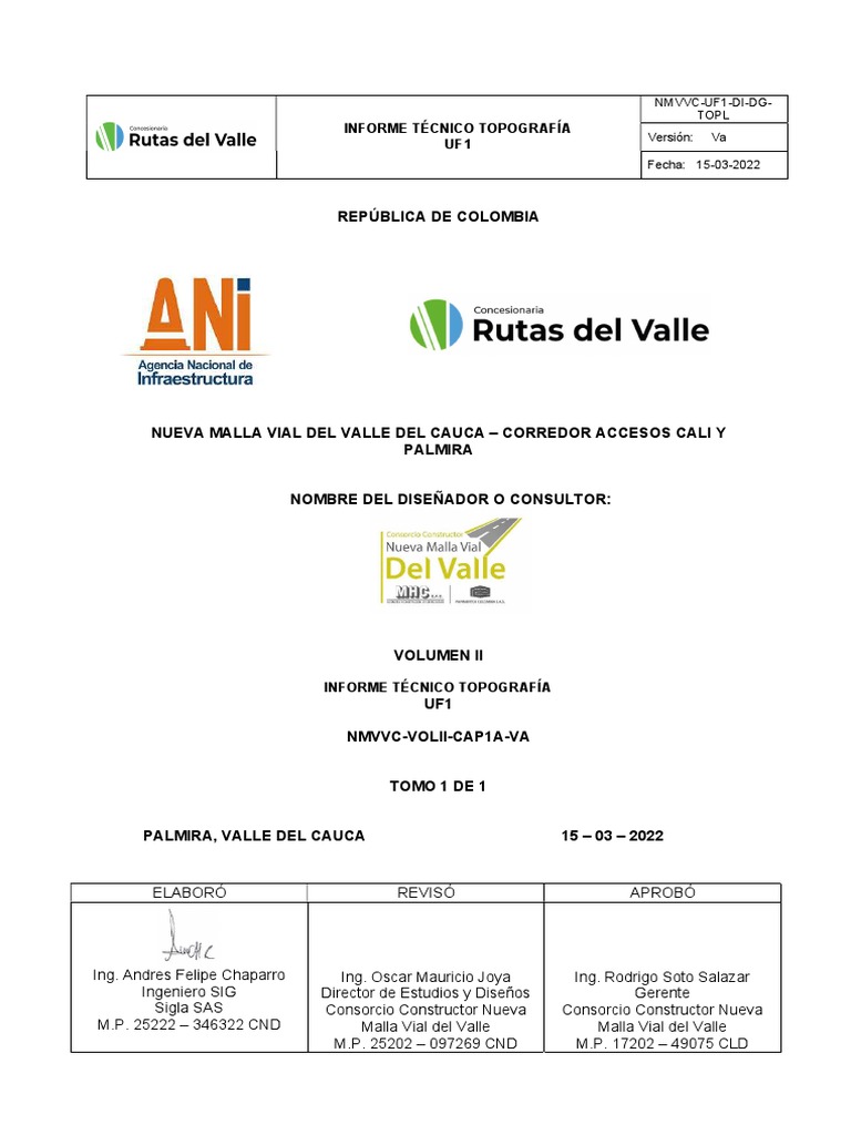 Informe Topografia Uf1 Nueva Malla Vial Del Valle PDF | PDF