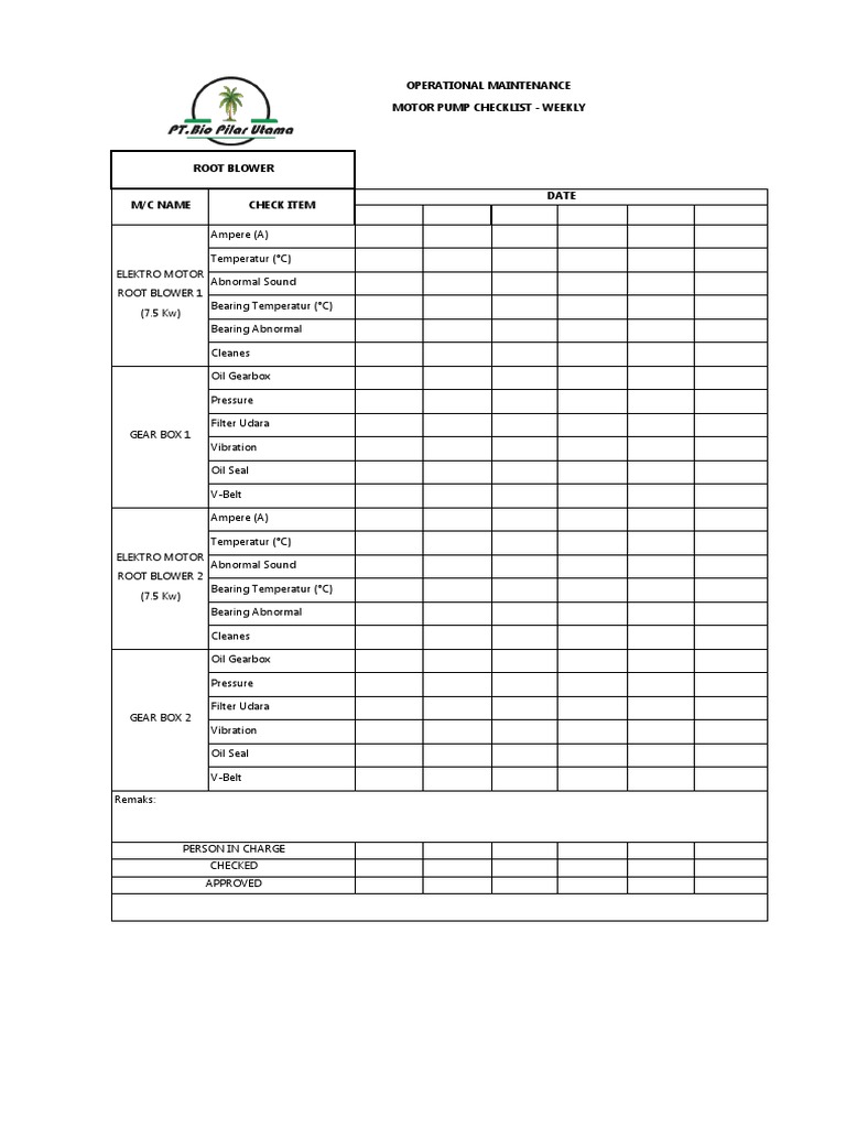 Maintenance Checklist (Root Blower) 2 PDF | PDF