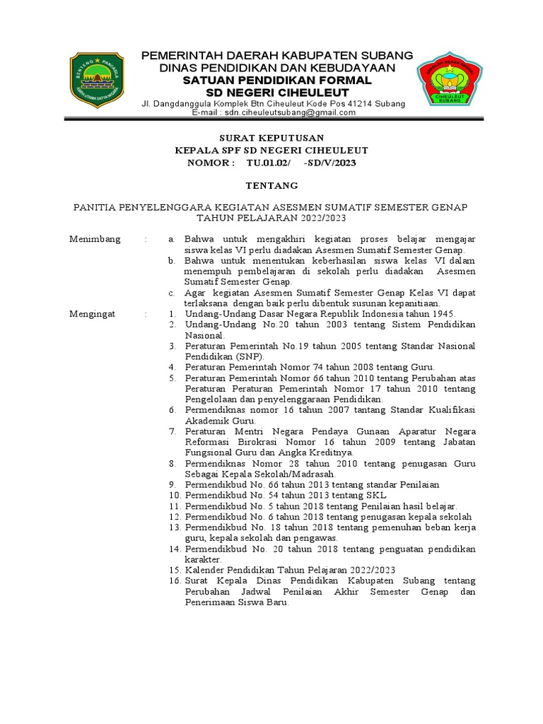 SK Panitia Asesmen Sumatif 2023 | PDF