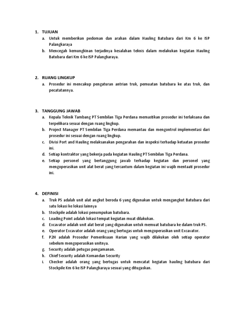 SOP Hauling BB dari Km 6 ke ISP.docx | PDF