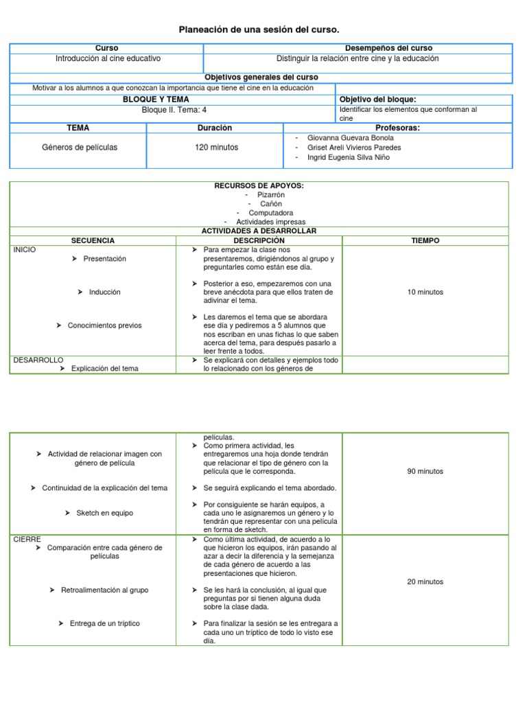 Planeación Genero de Pelicula PDF | PDF