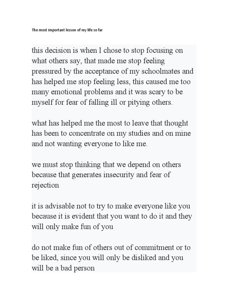 The Most Important Lesson of My Life So Far | PDF | Psychology ...