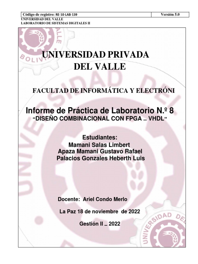 Lab 8 Sisdi PDF | PDF | Vhdl | Lenguaje de programación