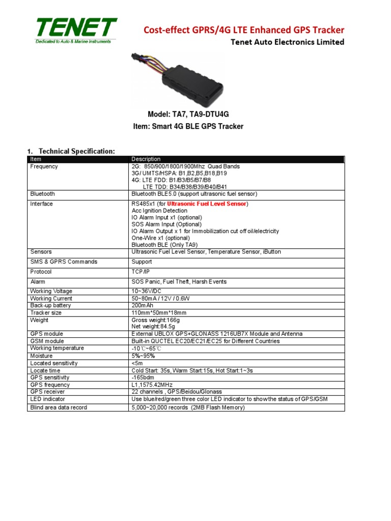 4G 2G TA7 TA9 Smart Professional GPS Terminal Tracker With IO Serial Port by Tenet | PDF