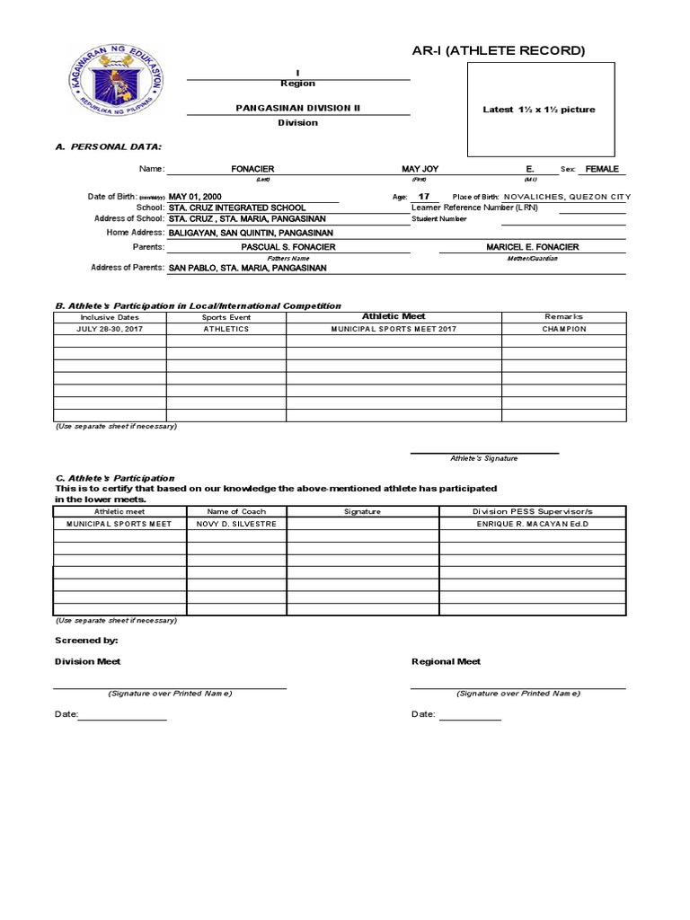 Athletes Record | PDF