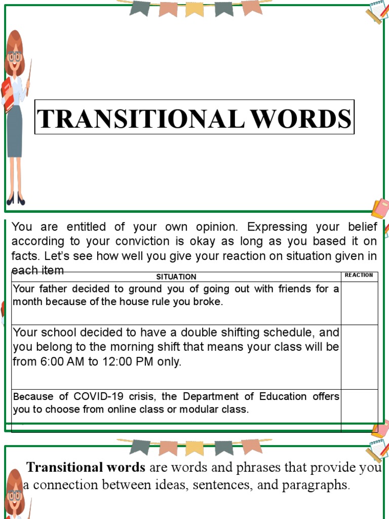 Eng10 Transitional Words | PDF