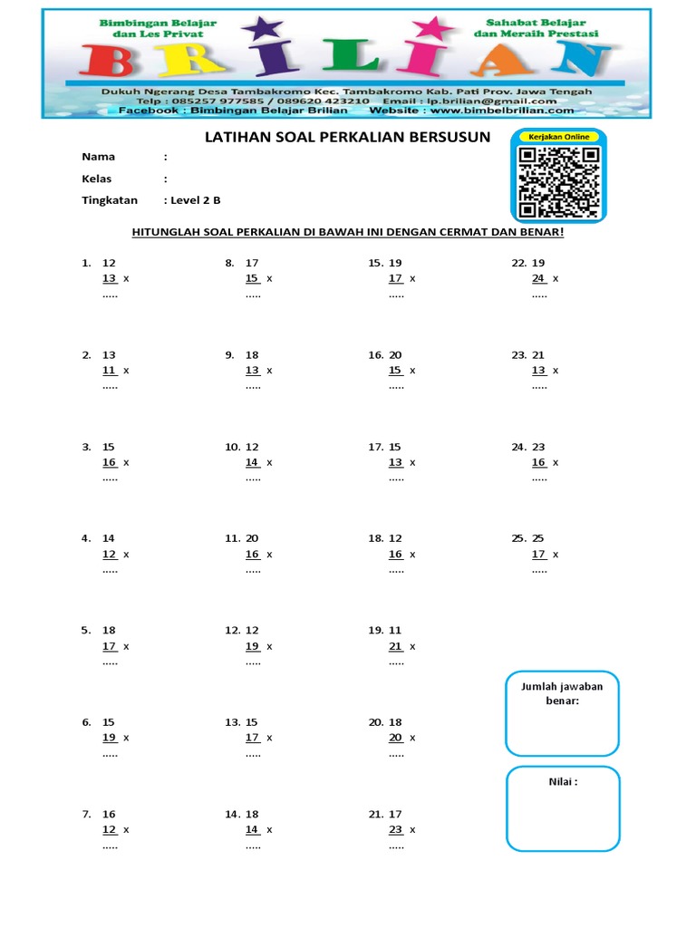 Soal Perkalian Bersusun Level 2B PDF | PDF