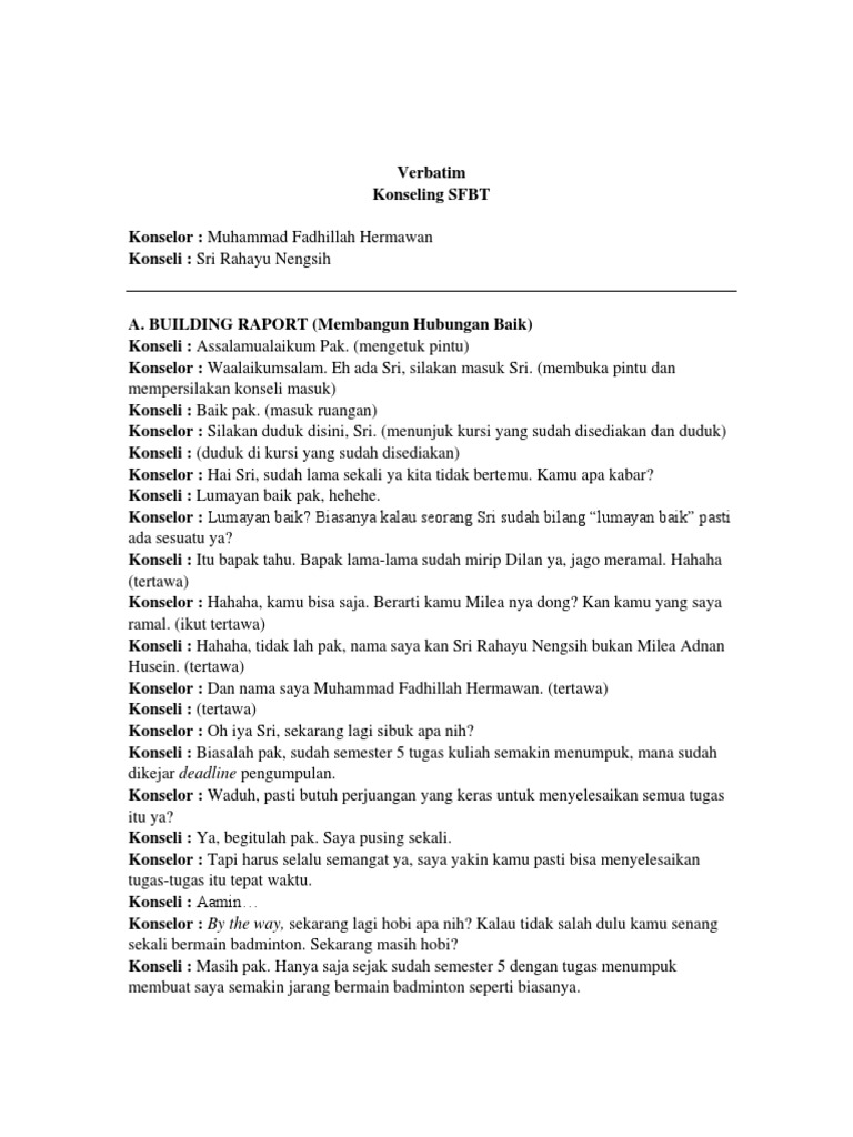 Verbatim Konseling SFBT PDF | PDF