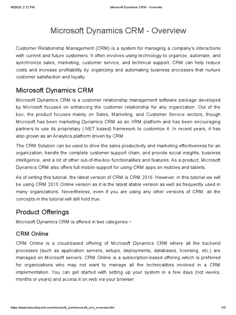Microsoft Dynamics CRM - Overview PDF | PDF