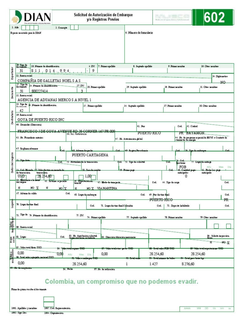 Colombia, Un Compromiso Que No Podemos Evadir.: Solicitud de Autorización de Embarque Y/o ...