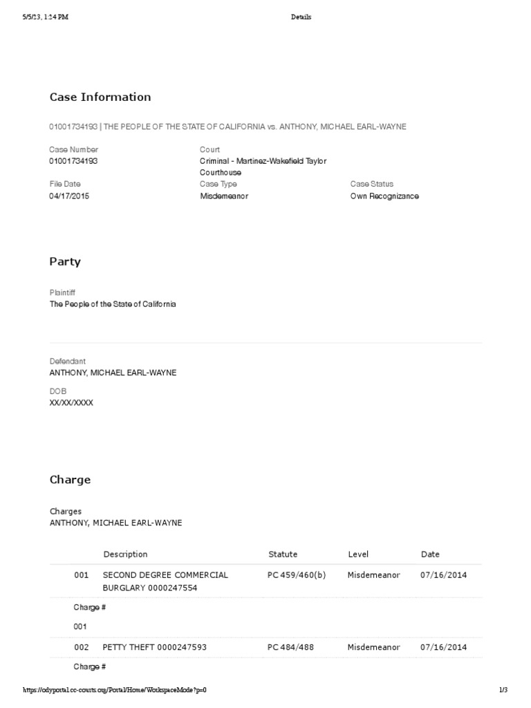Court Record For Michael Earl-Wayne Anthony | PDF | Complaint | Misconduct