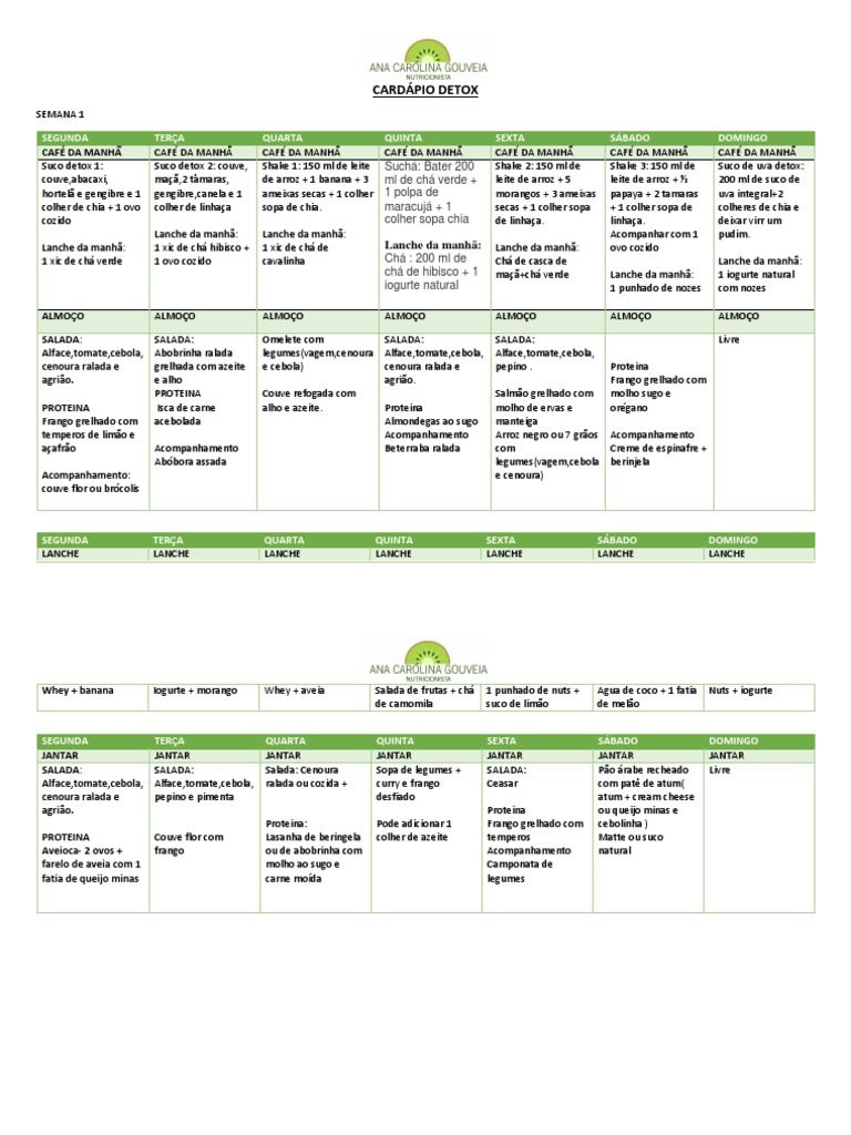 Cardápio Completo Detox 21 Dias | PDF | Gastronomia, comida e vinho
