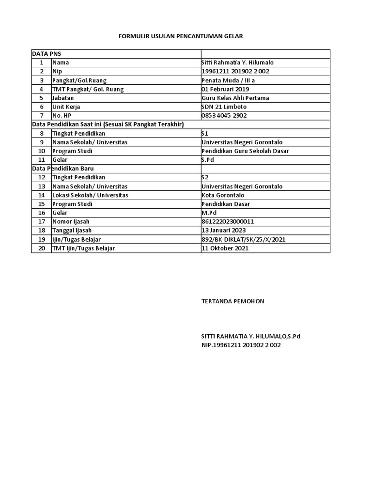 Formulir Usulan Pencantuman Gelar | PDF