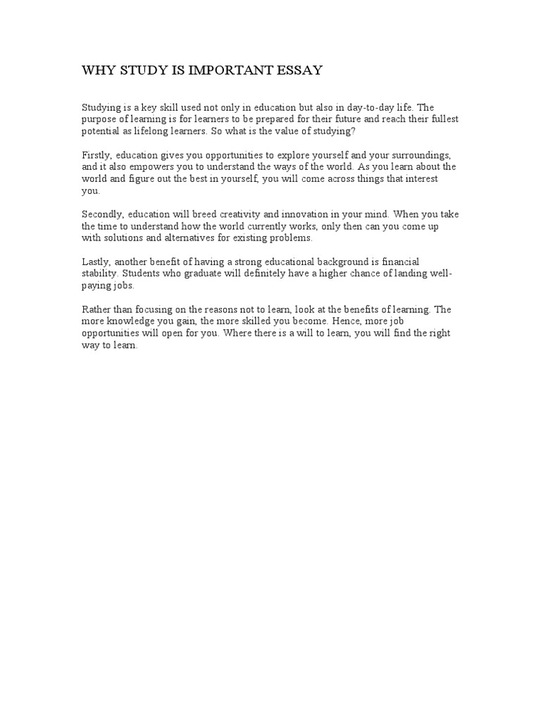 WHY STUDY IS IMPORTANT ESSAY 200 Words | PDF