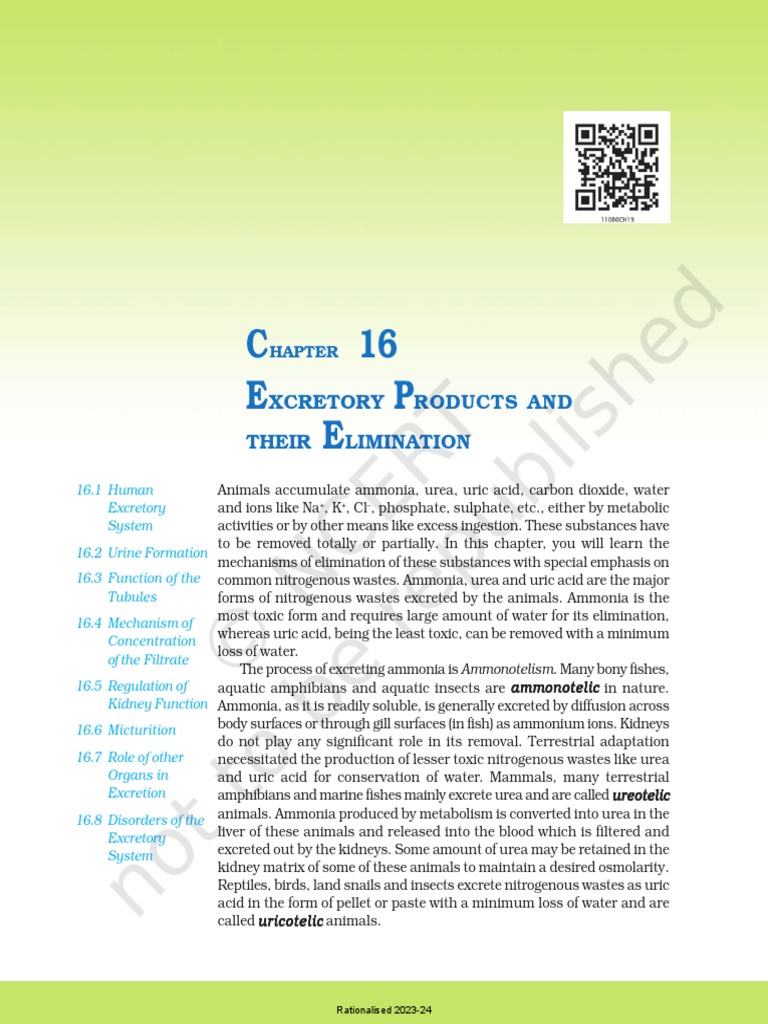 NCERT Class 11th Bio - CHAPTER 16 - EXCRETORY PRODUCTS AND THEIR ...