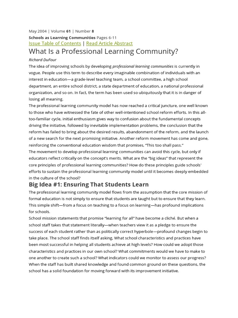 2.what Is A Professional Learning Community - Richard DuFour PDF | PDF