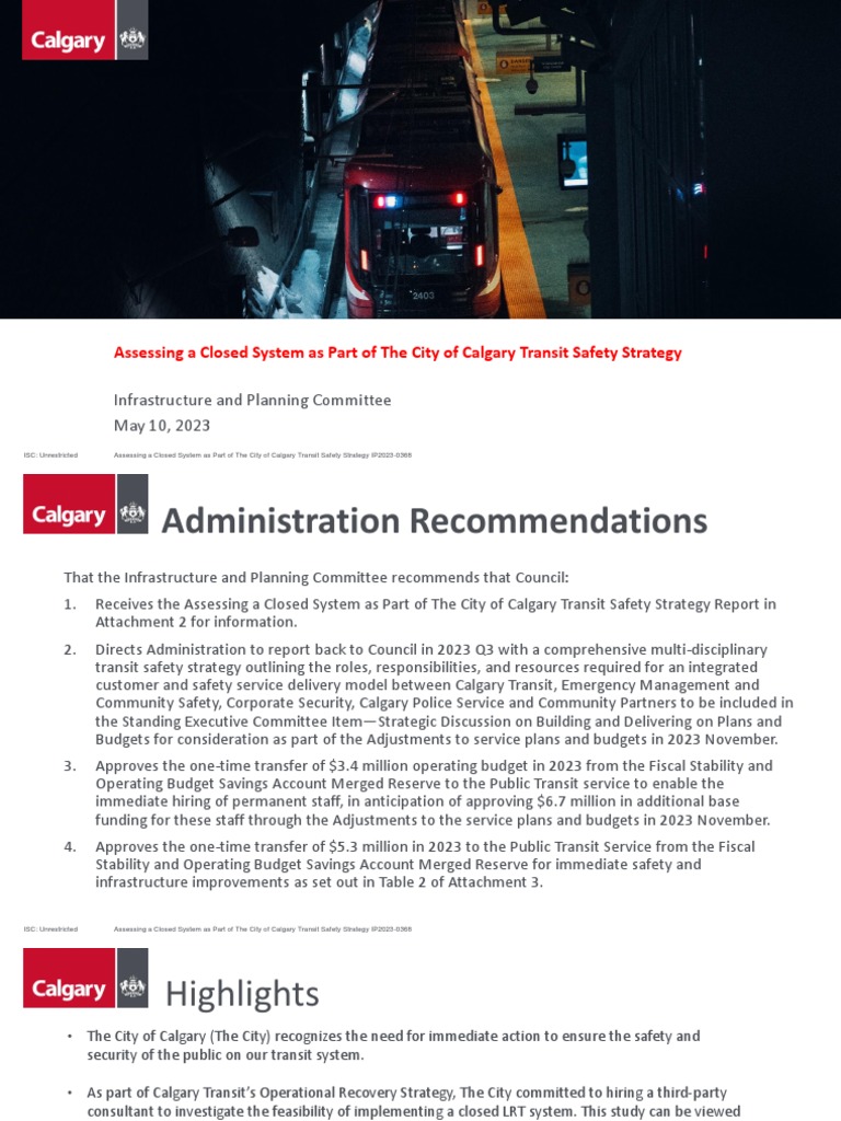 Assessing A Closed System As Part of The City of Calgary Transit Safety ...