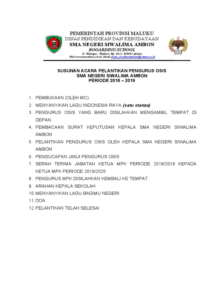 Tata Acara Pelantikan Osis 18-19 | PDF