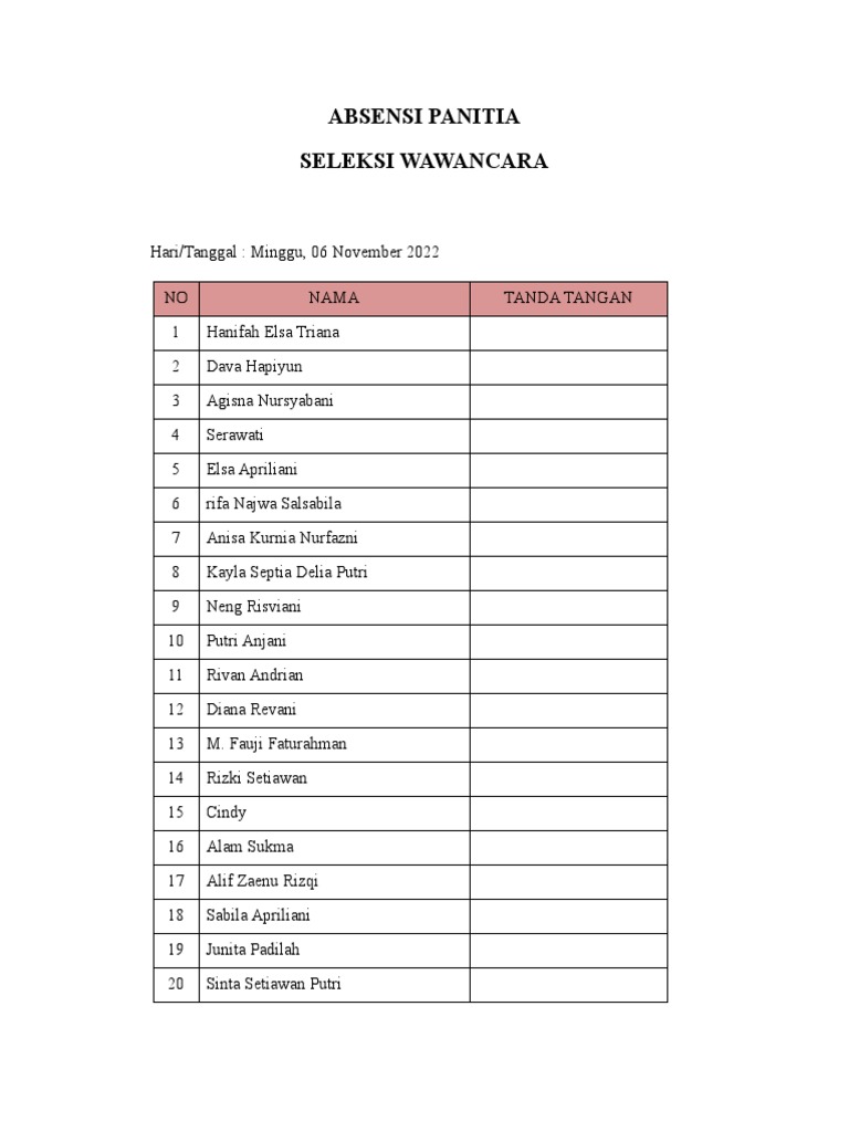 Absensi Panitia | PDF