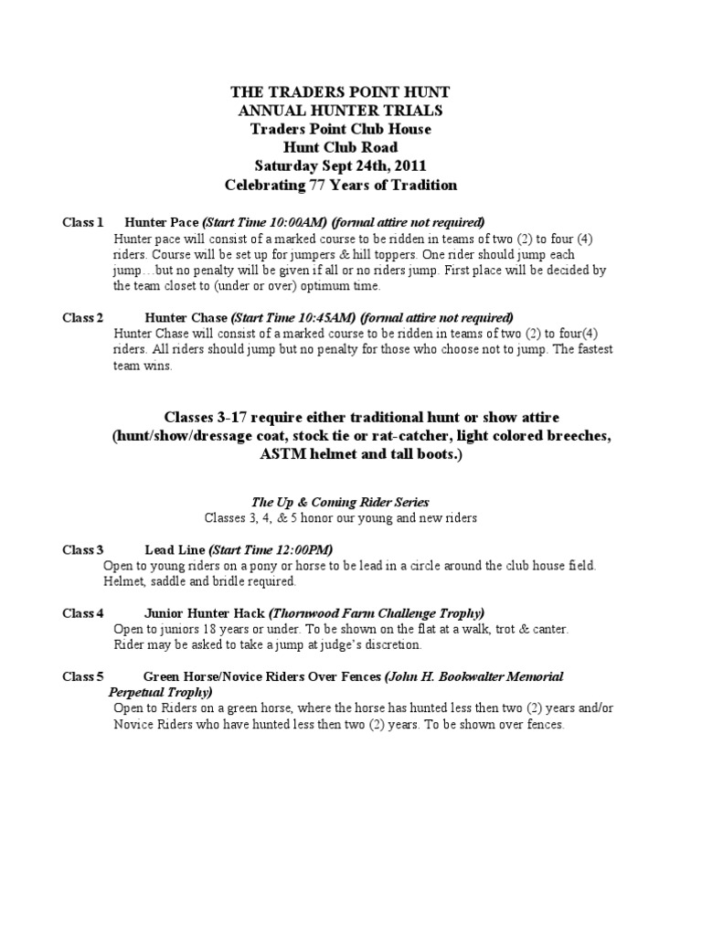 TPH Hunter Trials Show Bill - Final | PDF | Horse Gait | Fox Hunting