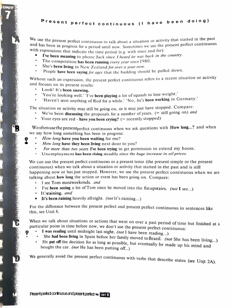 Unit 7 Present Perfect Continuous Tense PDF | PDF