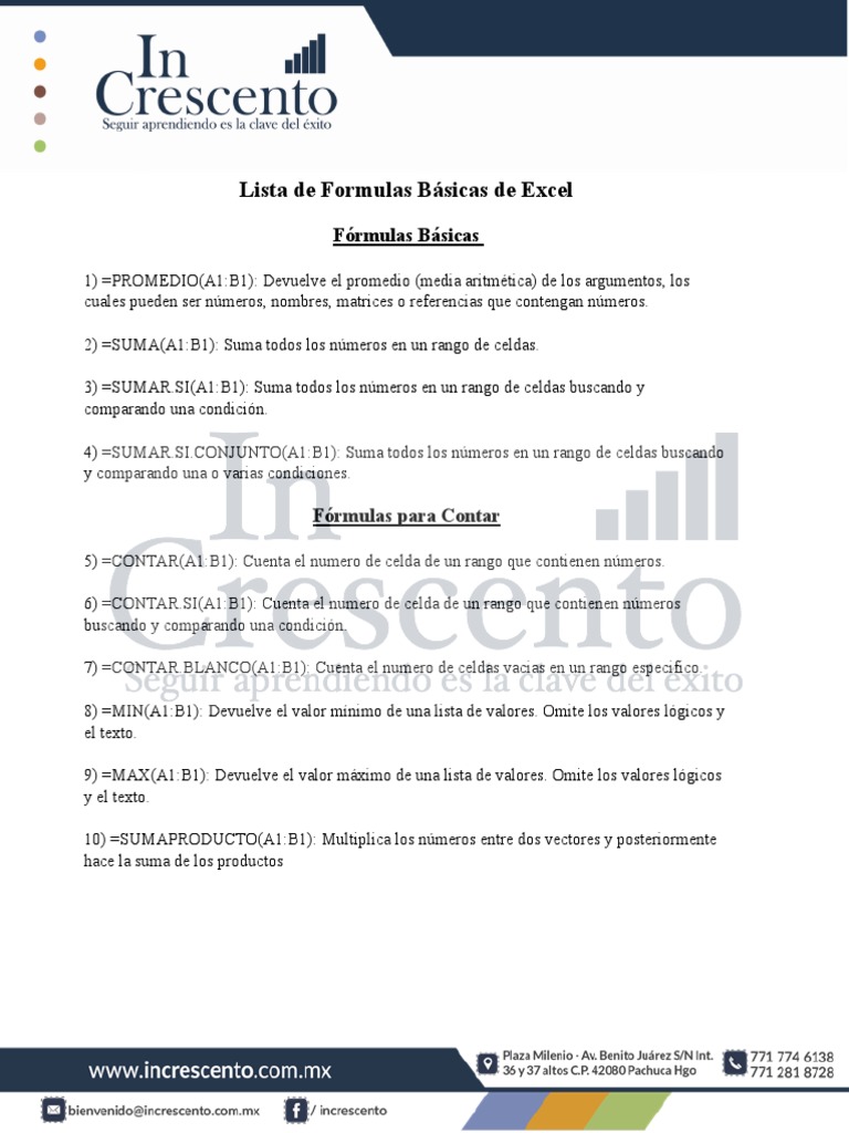 Lista de Formulas Básicas de Excel | PDF | Cadena (informática ...