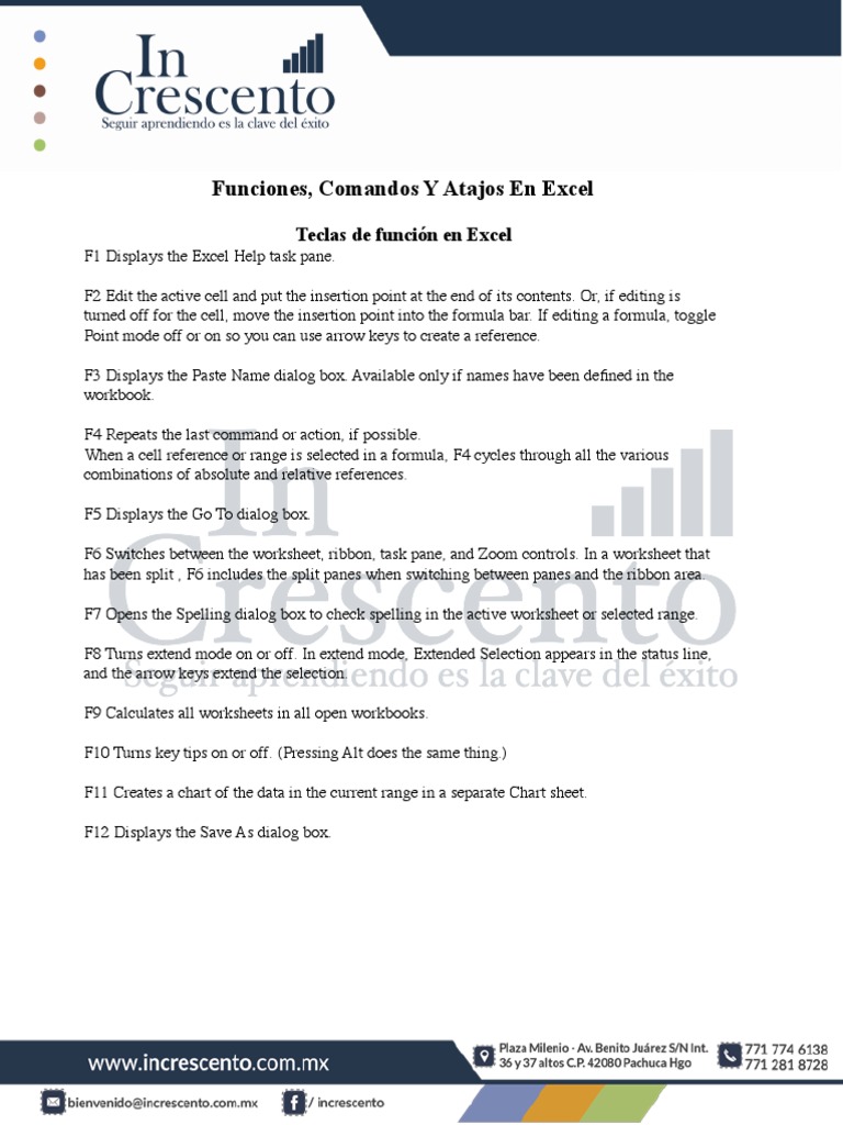 Lista de Comandos de Excel Ingles | PDF