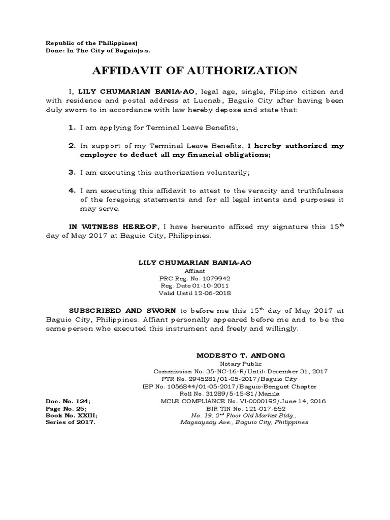 Affidavit for Terminal Leave Benefits | PDF | Finance & Money ...
