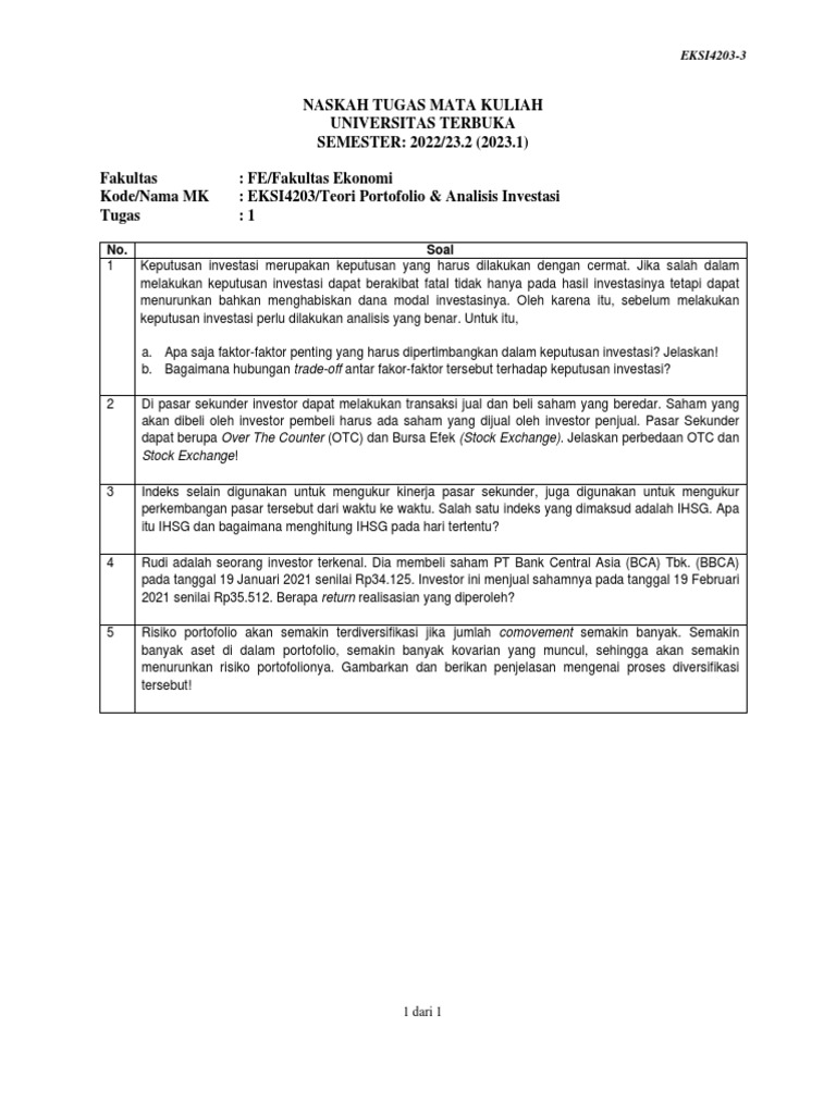 Soal Eksi4203 Tmk1 3 | PDF