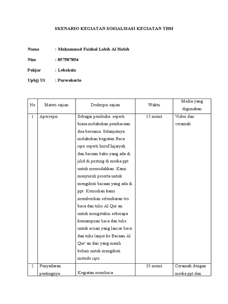 Format Kegiatan TBM Seminar | PDF