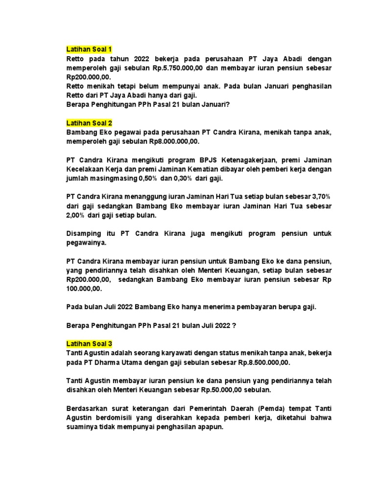 Penghitungan Pph Pasal 21 Karyawan 2022 Pdf