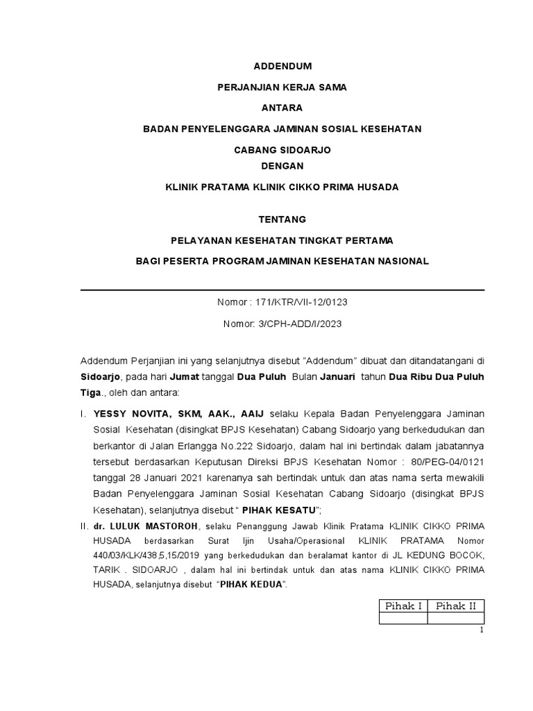 Addendum Perjanjian Kerja Sama | PDF