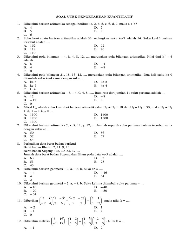 Soal UTBK Pengetahuan Kuantitatif Paket 2 PDF | PDF