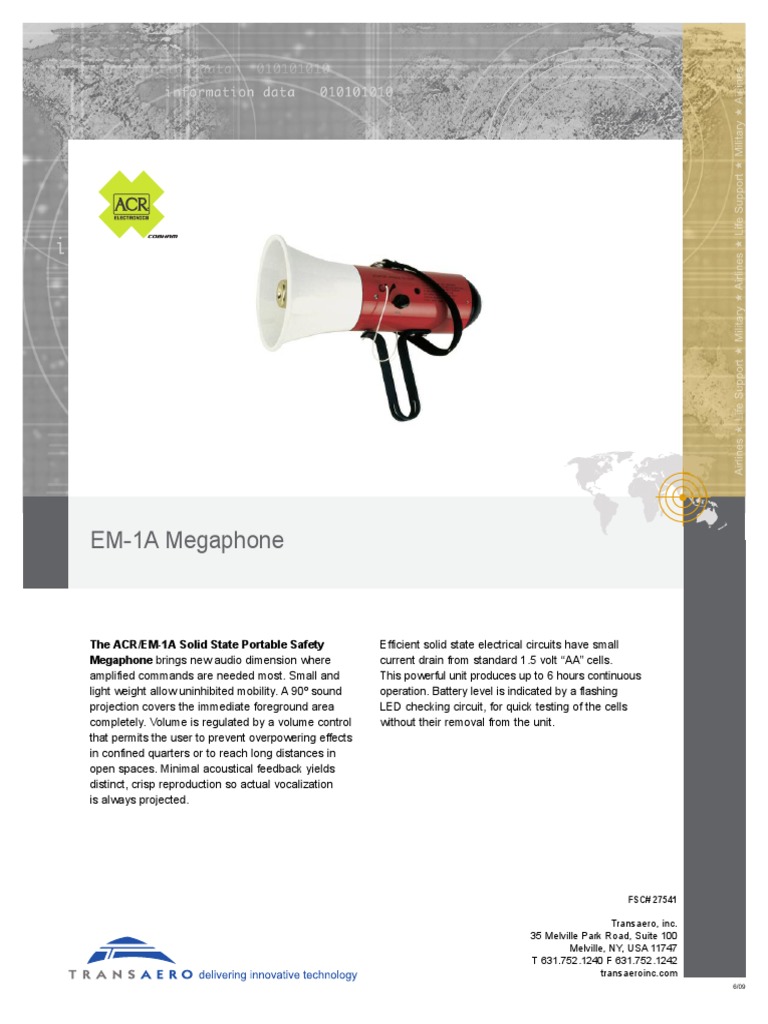 ACR/EM-1A Portable Safety Megaphone | PDF | Loudspeaker | Electrical ...