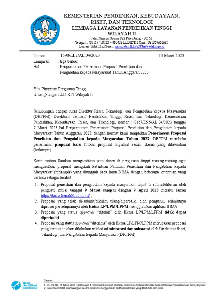 Penerimaan Proposal Penelitian Dan Pengabdian Kepada Masyarakat Tahun 2023 Upload PDF | PDF