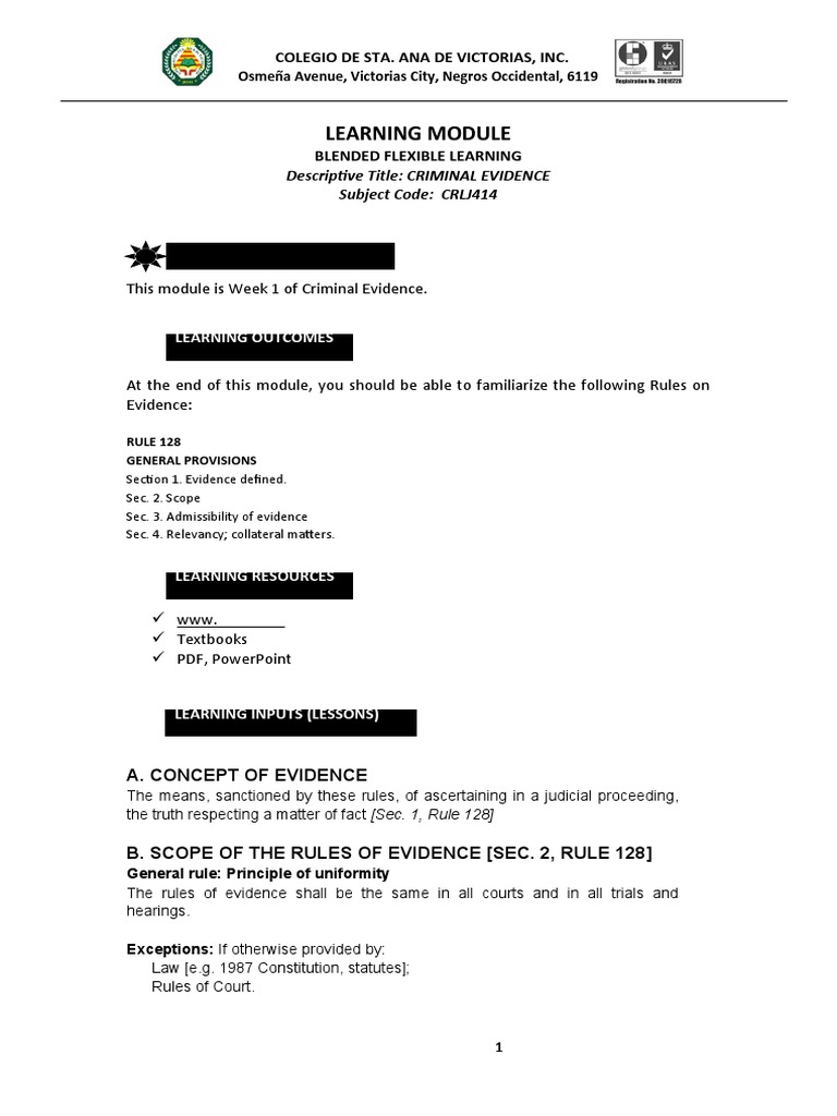 Evidence MODULE 1 Evidence Definition | PDF | Evidence (Law) | Evidence