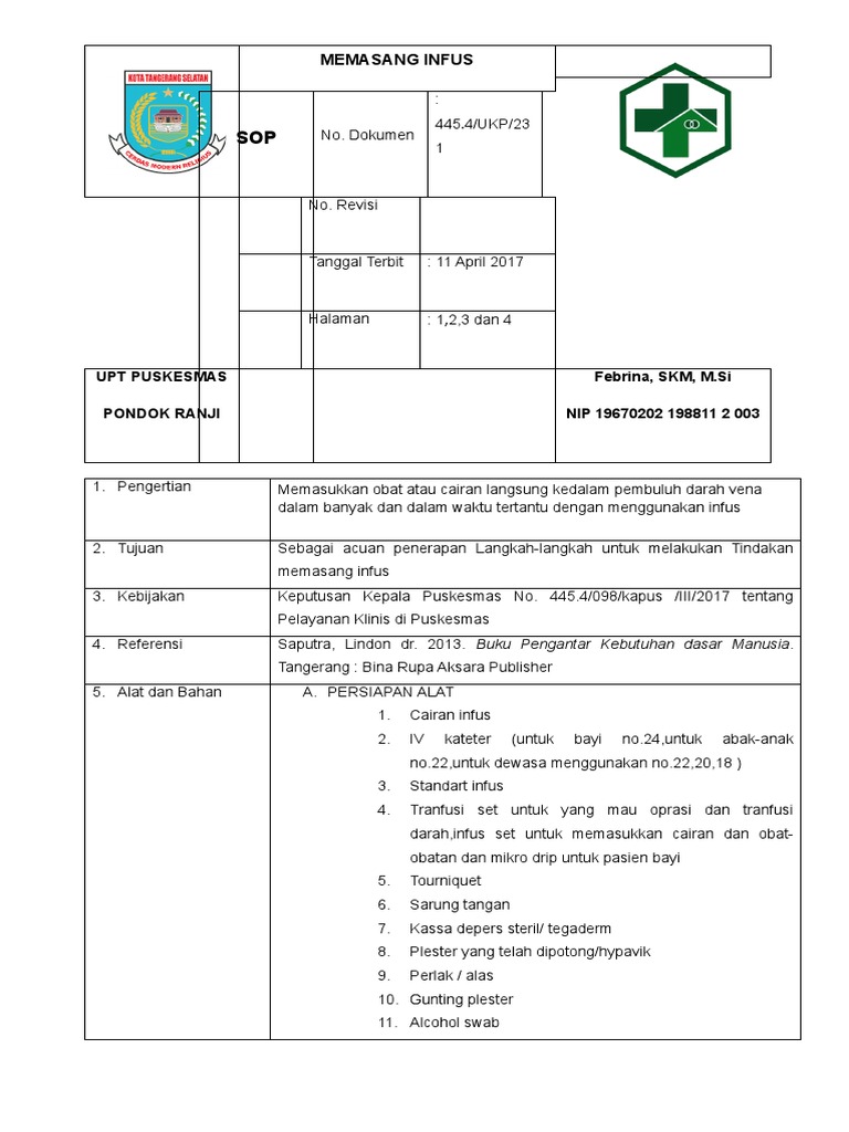 SOP Memasang infus | PDF