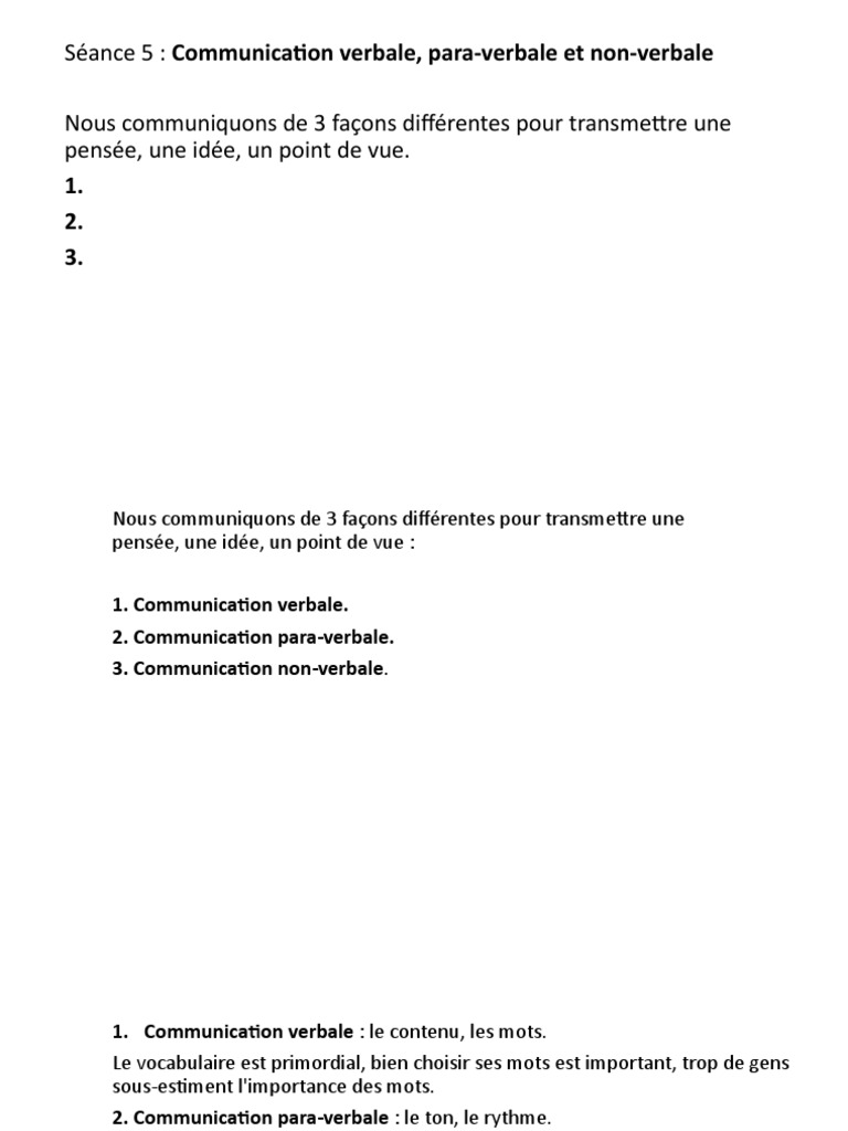 Seance 4 - Non Verbal | PDF | Communication non verbale | la communication