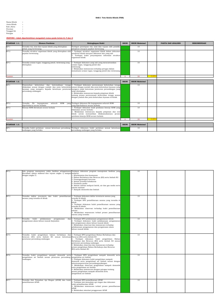 Template Sa Akreditasi Klinik | PDF
